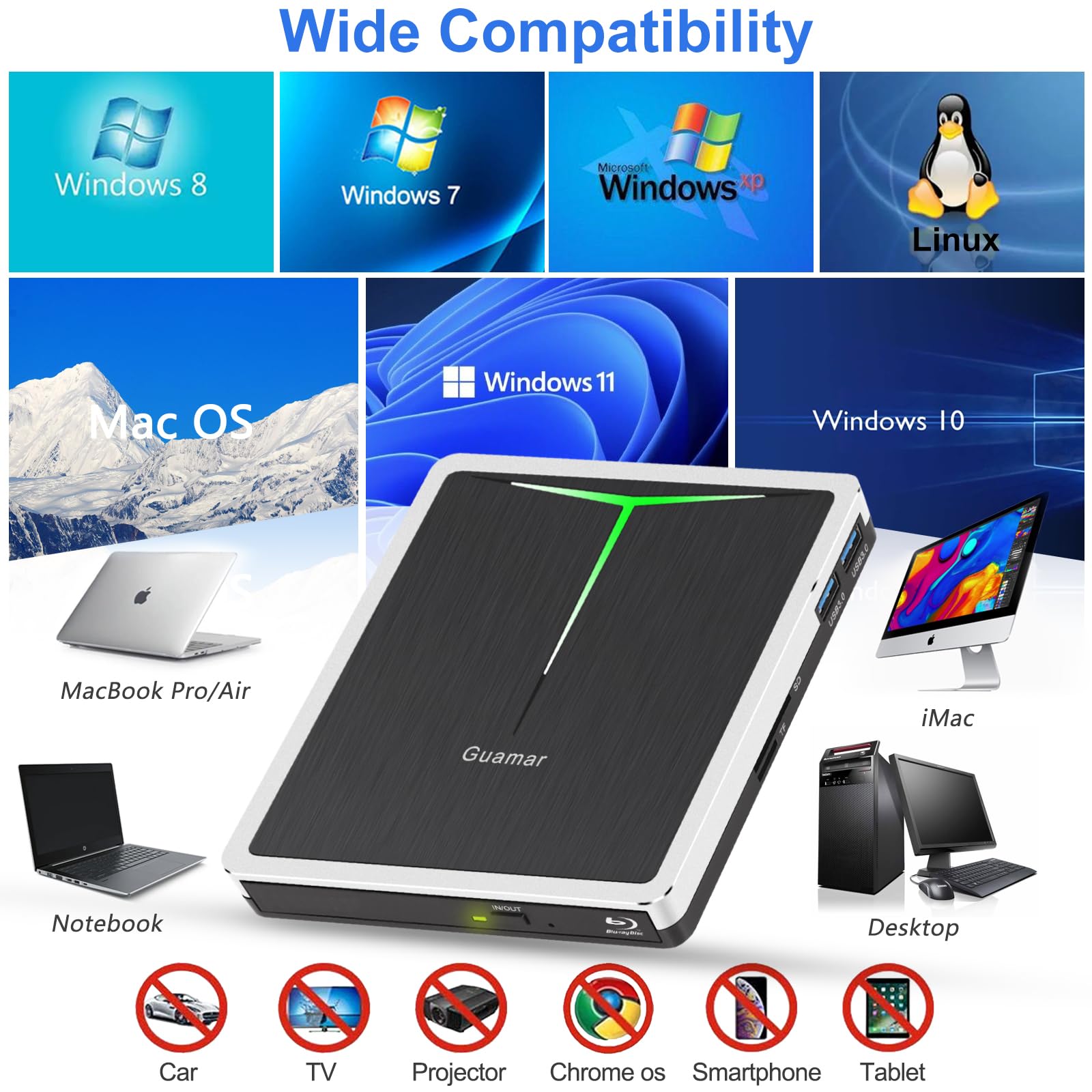 Snapklik.com : External Blu Ray Drive,USB 3.0 Type C Bluray Burner DVD ...
