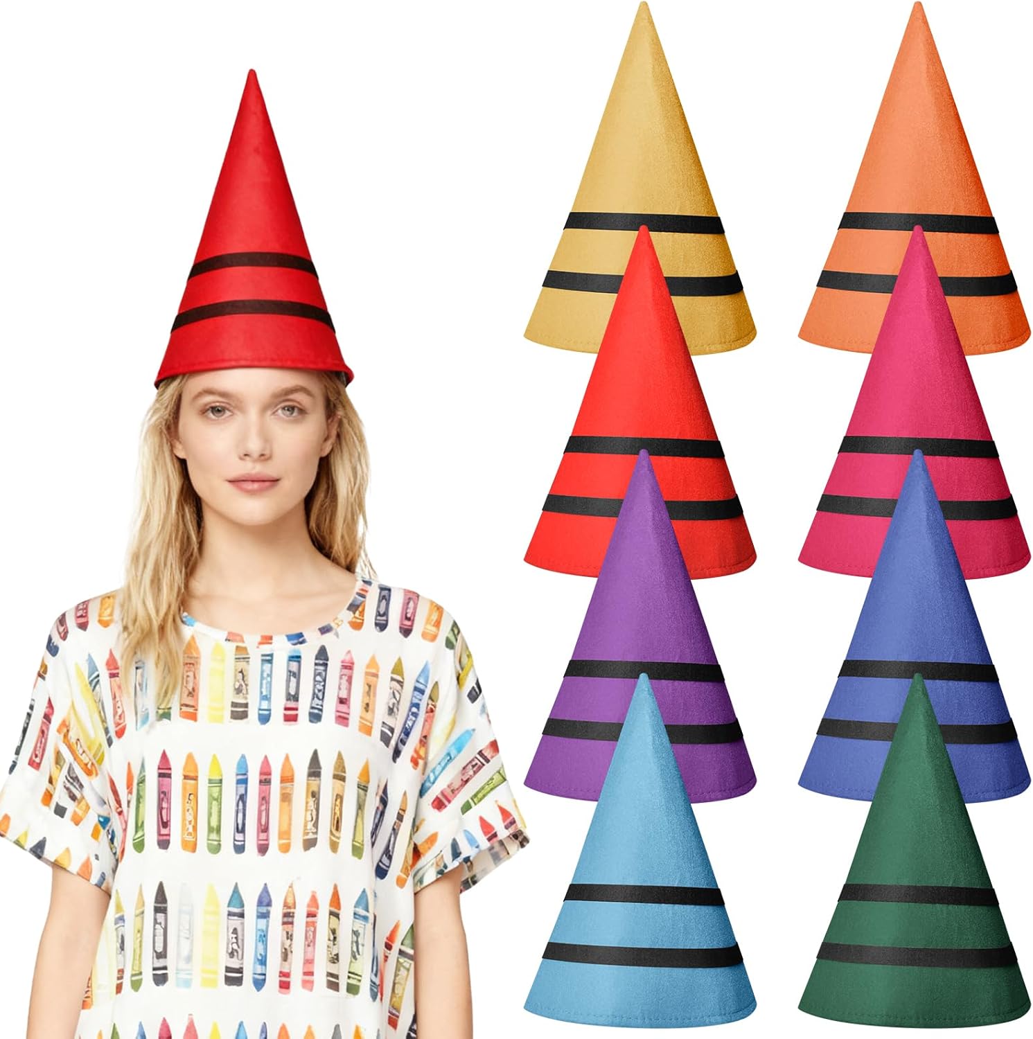 Amazon.com: Lizgoxd 8Pcs Crayon Hats Costume Crayon Gnome Cone Hat for ...