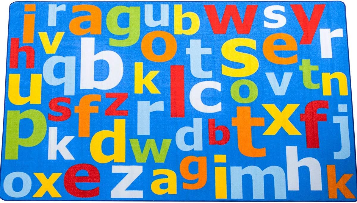 Superb Kids/Childs Rug Blue Multi Coloured Large Alphabet Educational ...