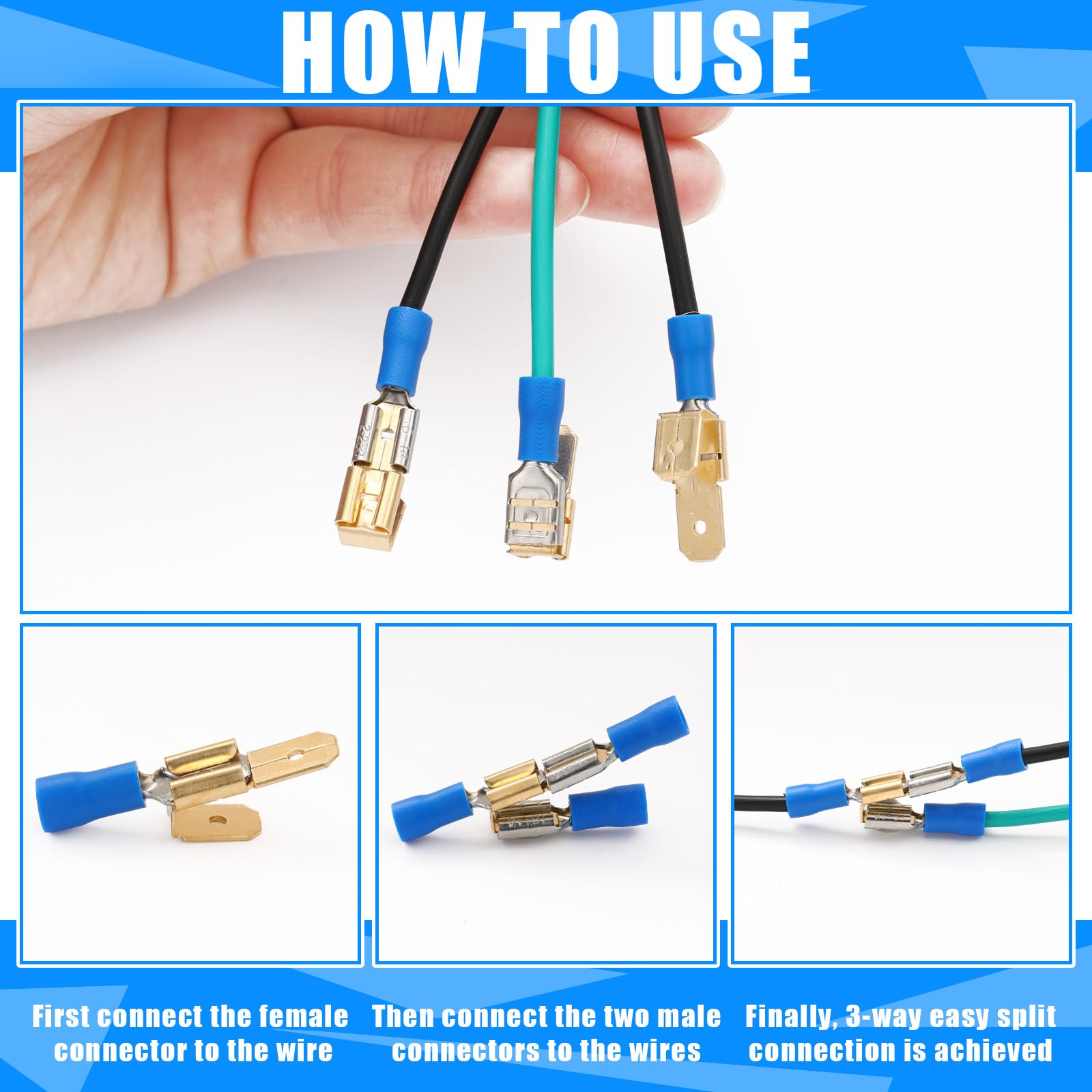 Snapklik.com : 50 Pcs Piggyback Spade Connectors, 3 Way Adapter Dual ...