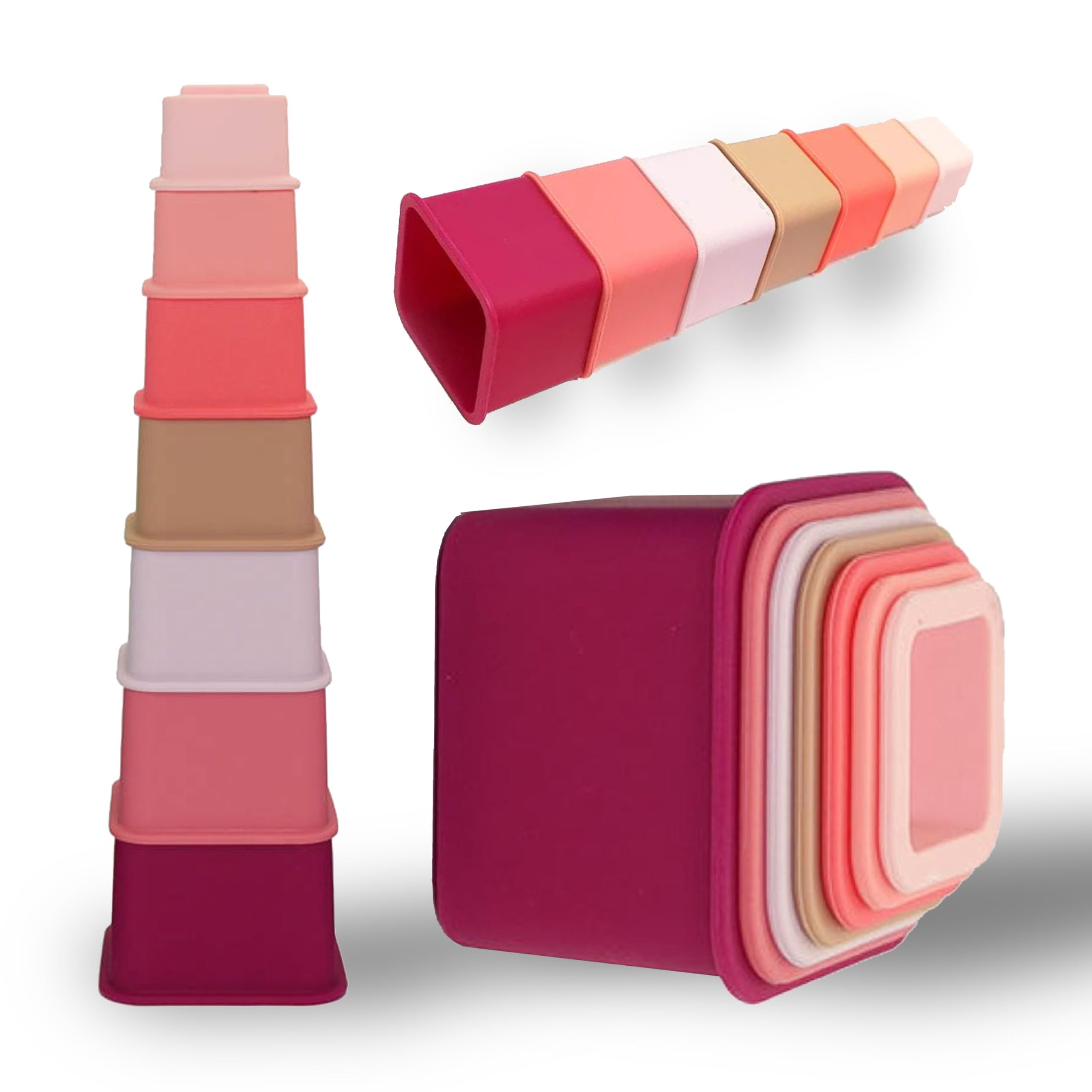 Amazon.com: QOOB SPIN Baby Stacking Cups Set of 7 - Square Silicon ...