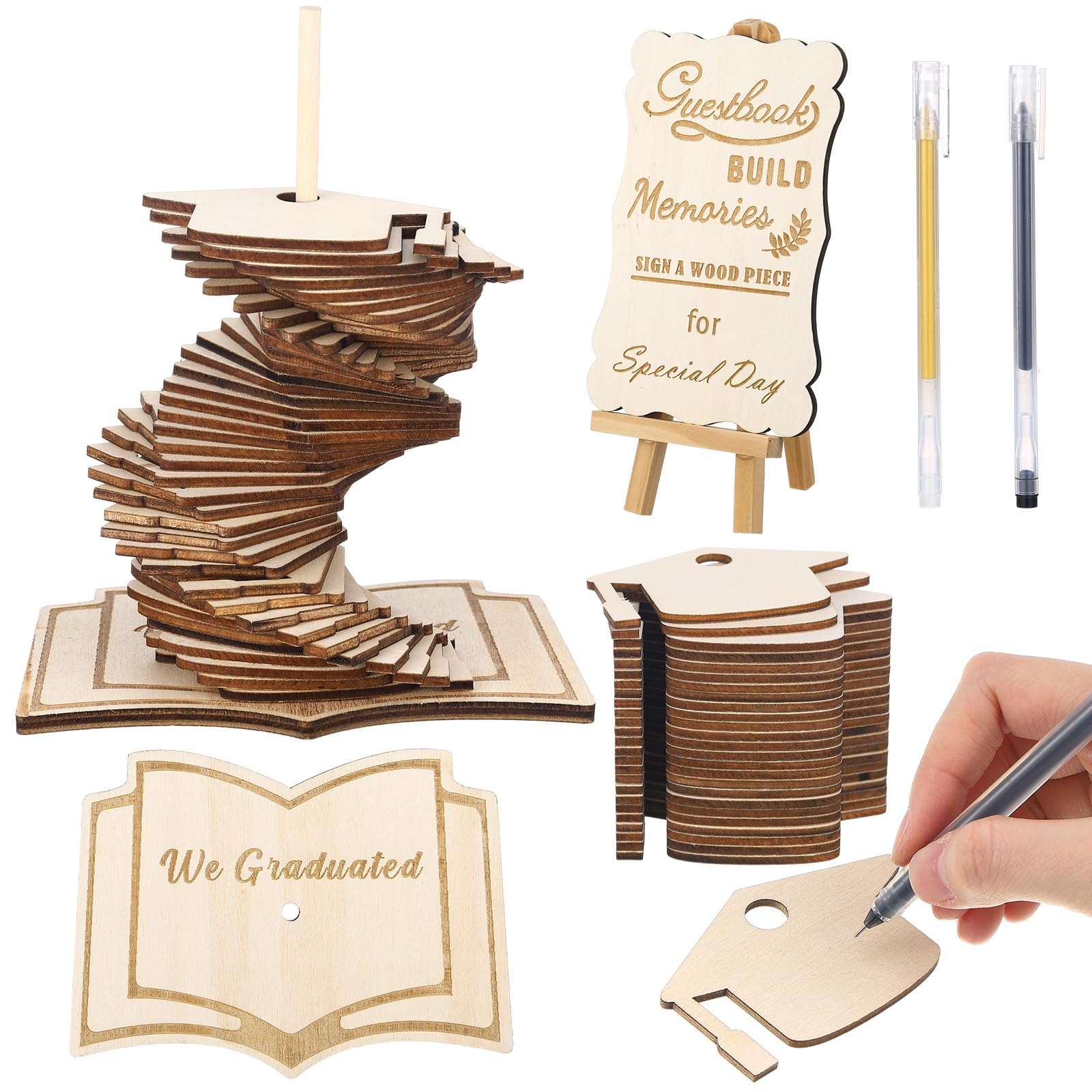 Amazon.com: Briwooody 75 Pcs 2025 Graduation Guest Book Wooden Congrats ...