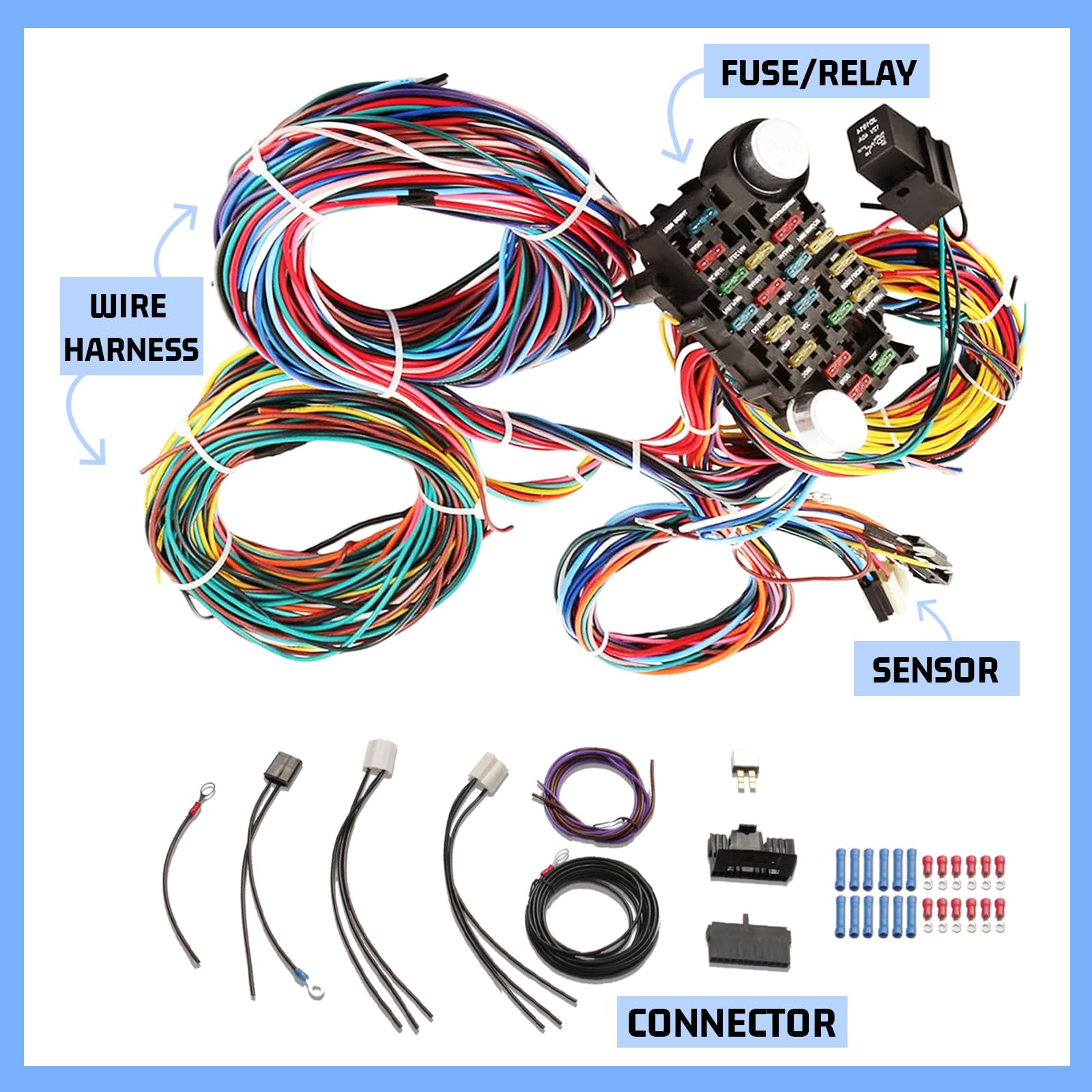 Snapklik.com : Universal 21 Circuit Wiring Harness Kit Extra Long Wire ...