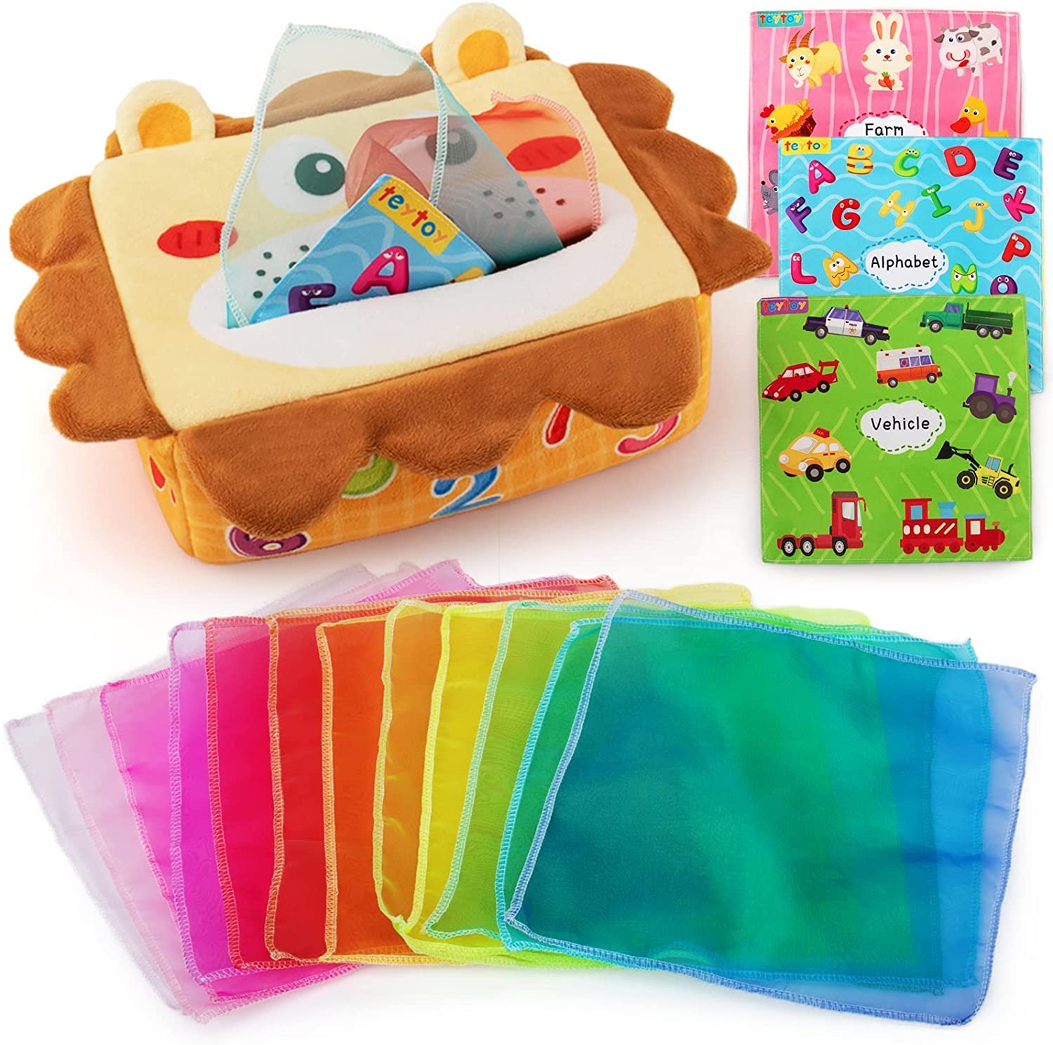 Kids Toys Baby Tissue Box Toy Soft Stuffed High Contrast Crinkle ...