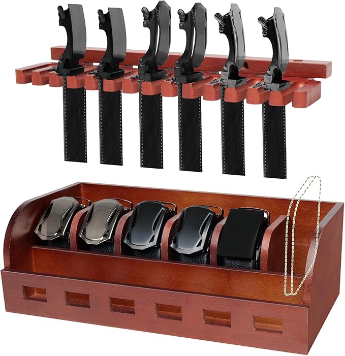 Amazon.com: SIKWO Bamboo Belt Organizer Box, 6+14 Grids Belt Rack, Belt ...