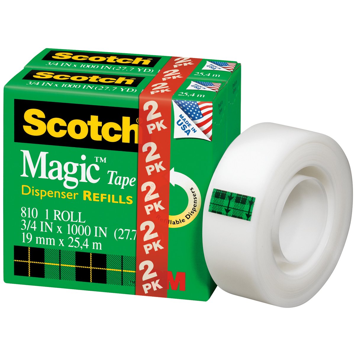 Amazon.com: 3M Scotch Magic Tape Refills 2/Pkg-.75" X1,296 : Office ...