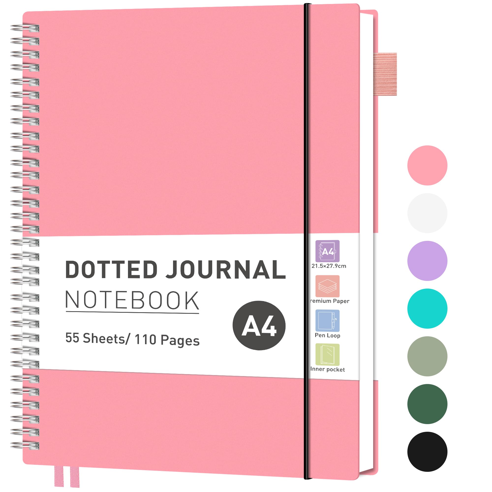 RETTACY A4 Notebook Bullet Dot Journal, Grid Dotted Notebook 110Pages ...