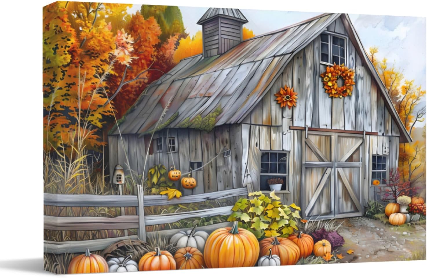 Amazon.com: BuuVWeX Fall Wall Art - Pumpkin Fall Barn Scene Canvas Wall ...