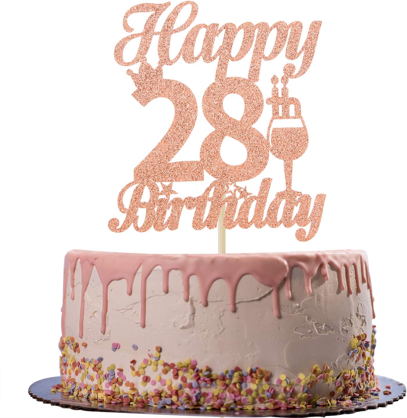 Amazon.com: Sriburcio (Rose Gold Glitter Happy 28th Birthday Cake ...