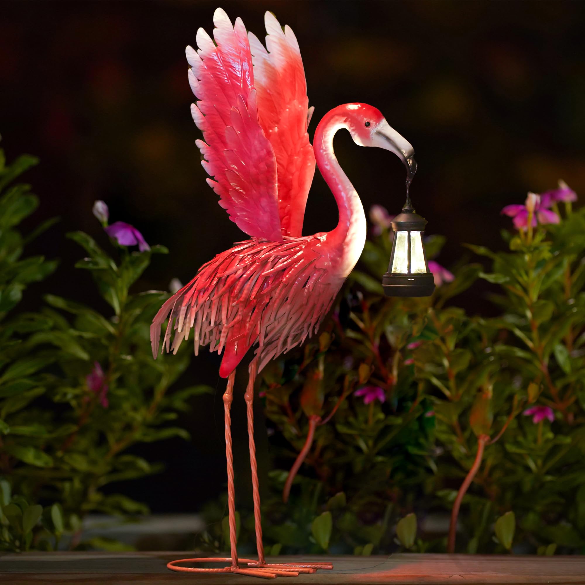 Amazon.com : Goodeco 25.6" Metal Flamingo Statue with Solar Lantern ...
