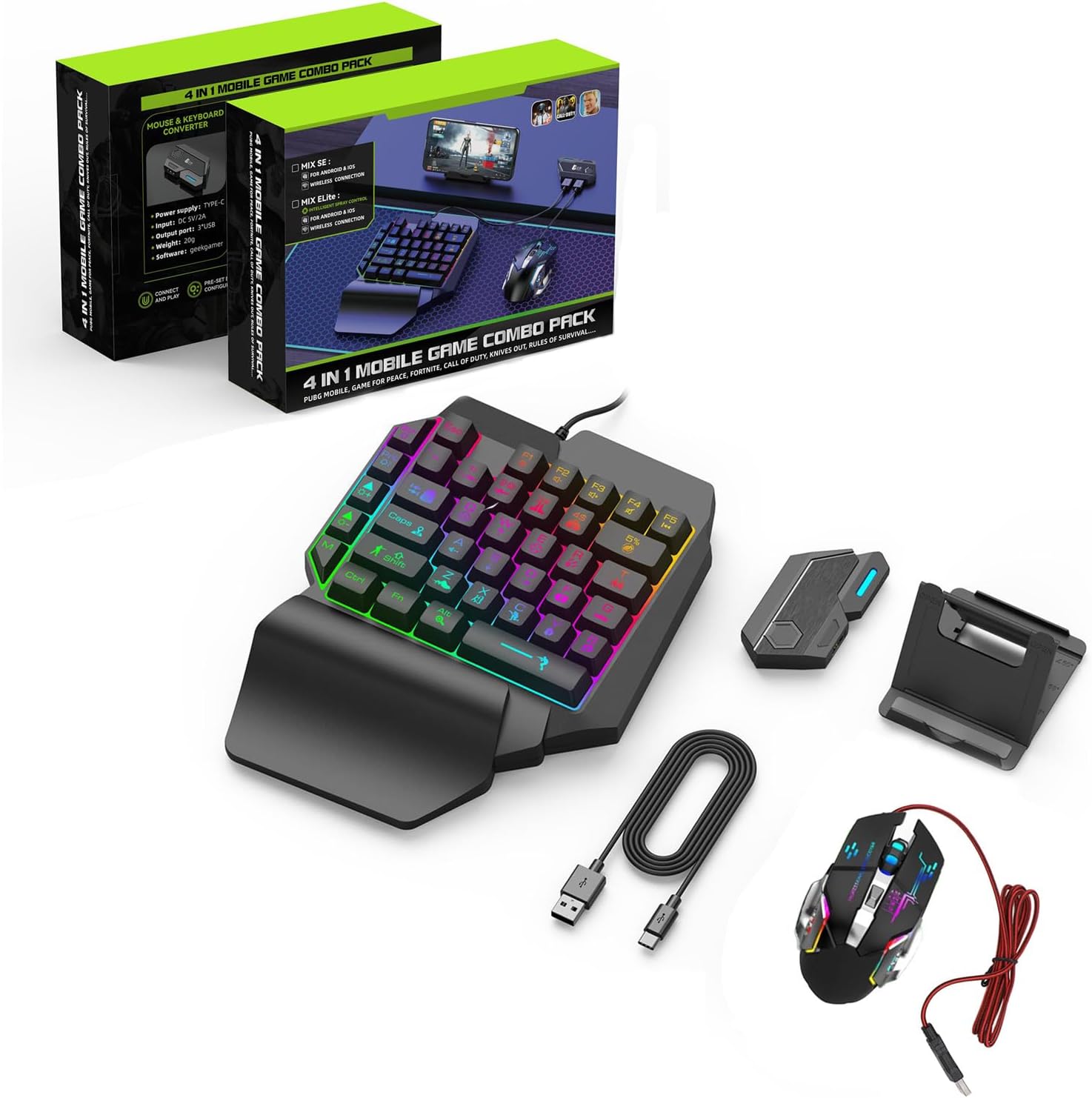 Amazon.com: One Hand RGB Gaming Keyboard and Mouse Combo, Half Hand ...