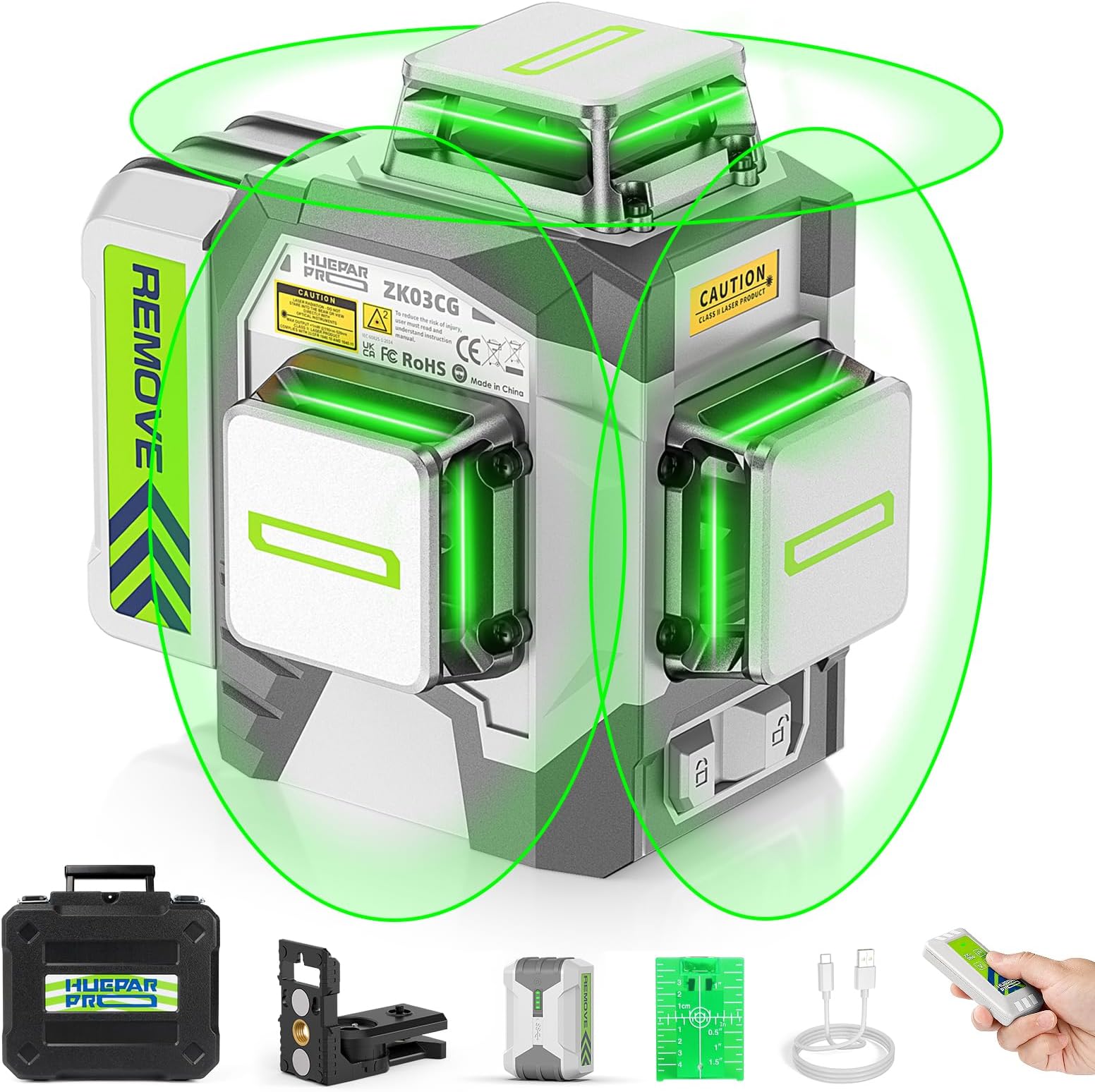 Huepar Laser Level with Receiver, Huepar 16 Lines 4D 4x 360 ° Laser ...