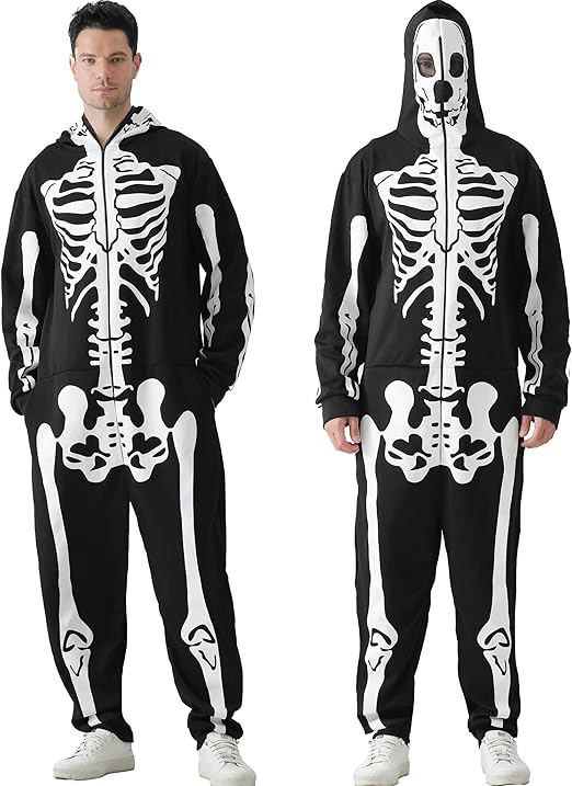 Amazon.com: Men's Halloween Skeleton Costume, Deluxe Comfy Easy for ...