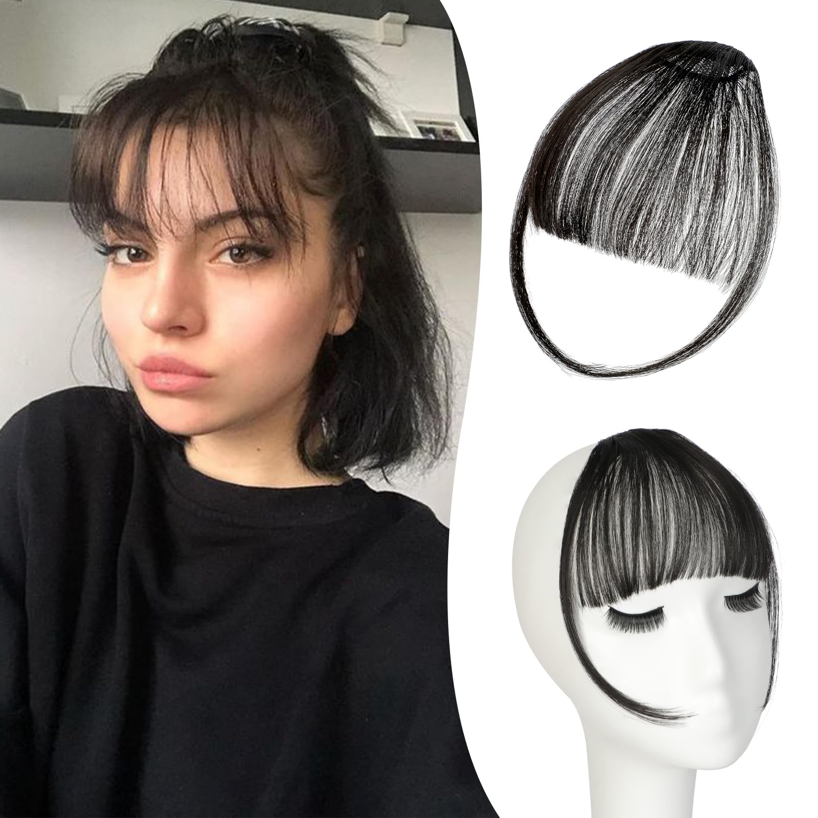 Amazon.com : Fanguilar Clip in Bangs-Fake Bangs Hair Clip Dark Black ...