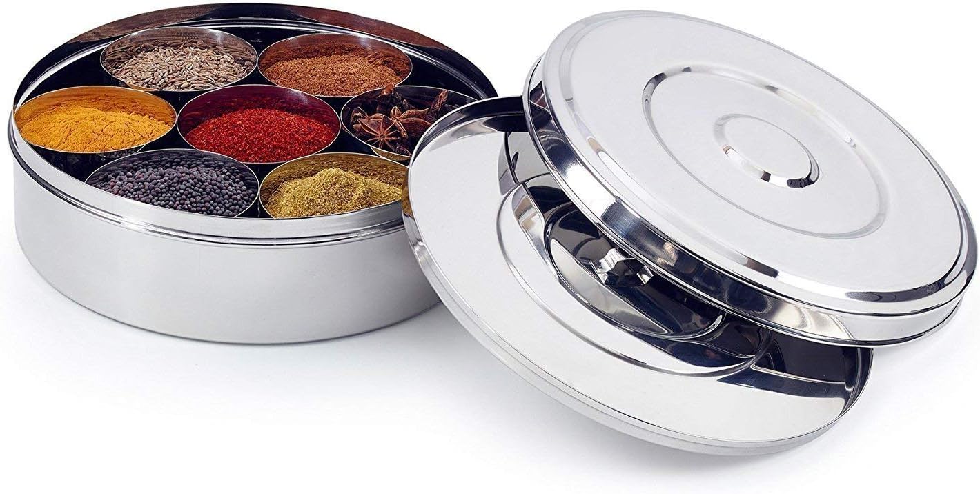 Amazon.com: IndiaBigShop Stainless steel Spice box Kitchen Masala Dabba ...