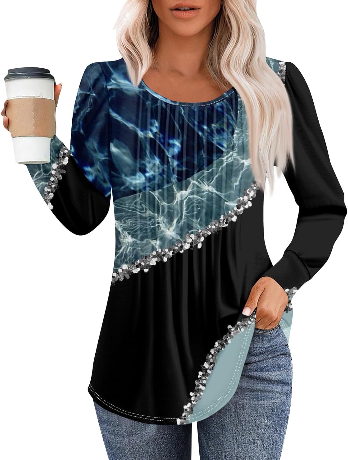 Long Sleeve Tunic Tops For Women Loose Fit Dressy Winter Pleated ...