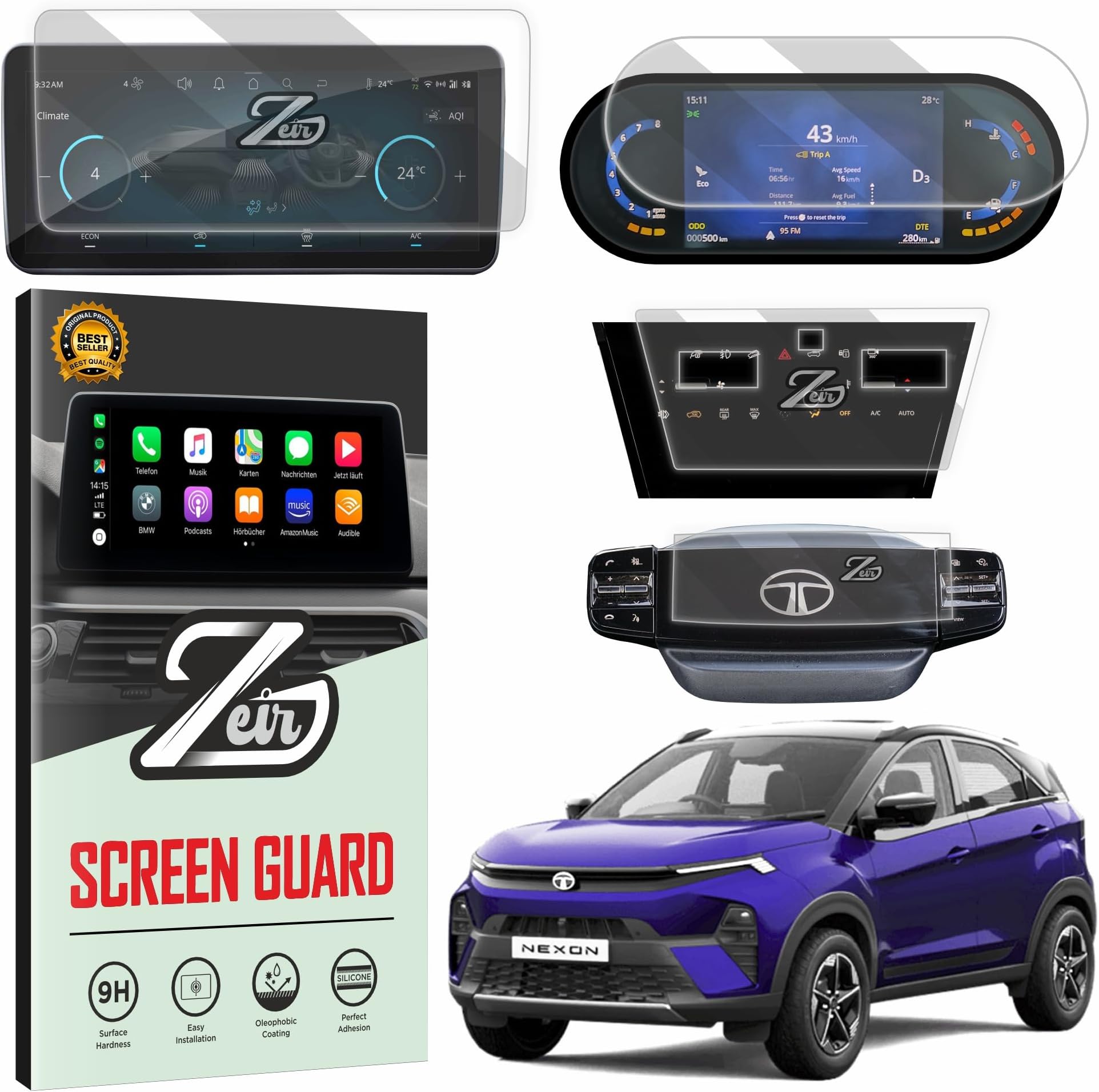 ZEIR [4 PACK] Screen Protector For TATA NEXON 2023 FACELIFT - 10.25 ...