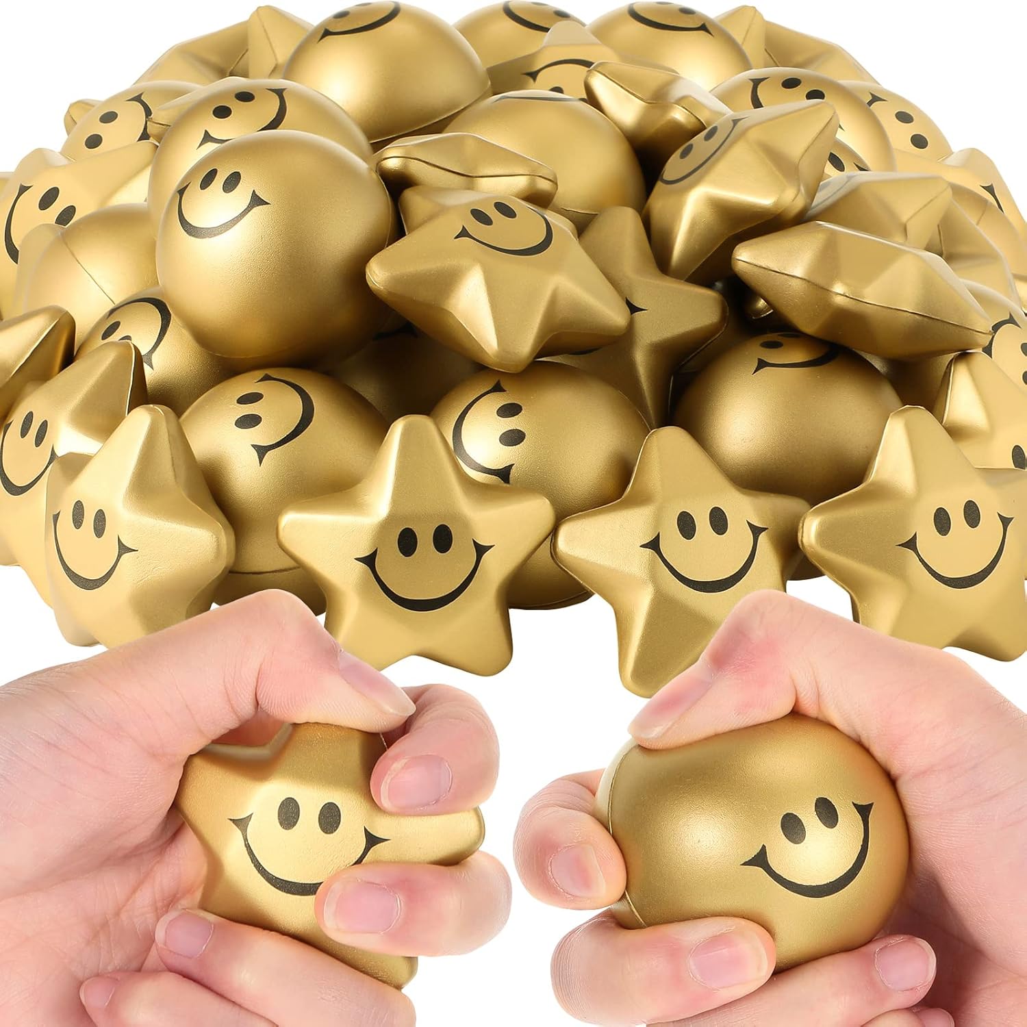 Amazon.com: Deekin 36 Pcs Round and Star Smile Face Stress Balls Mini ...