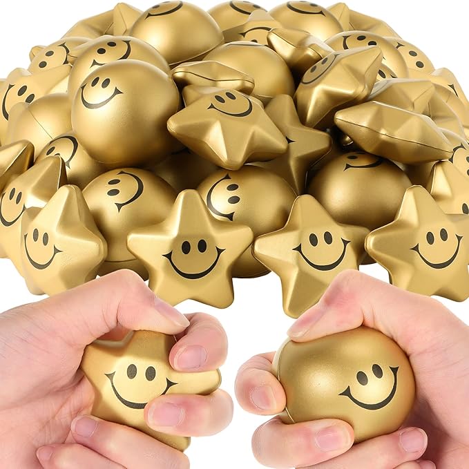 Amazon.com: Deekin 36 Pcs Round and Star Smile Face Stress Balls Mini ...