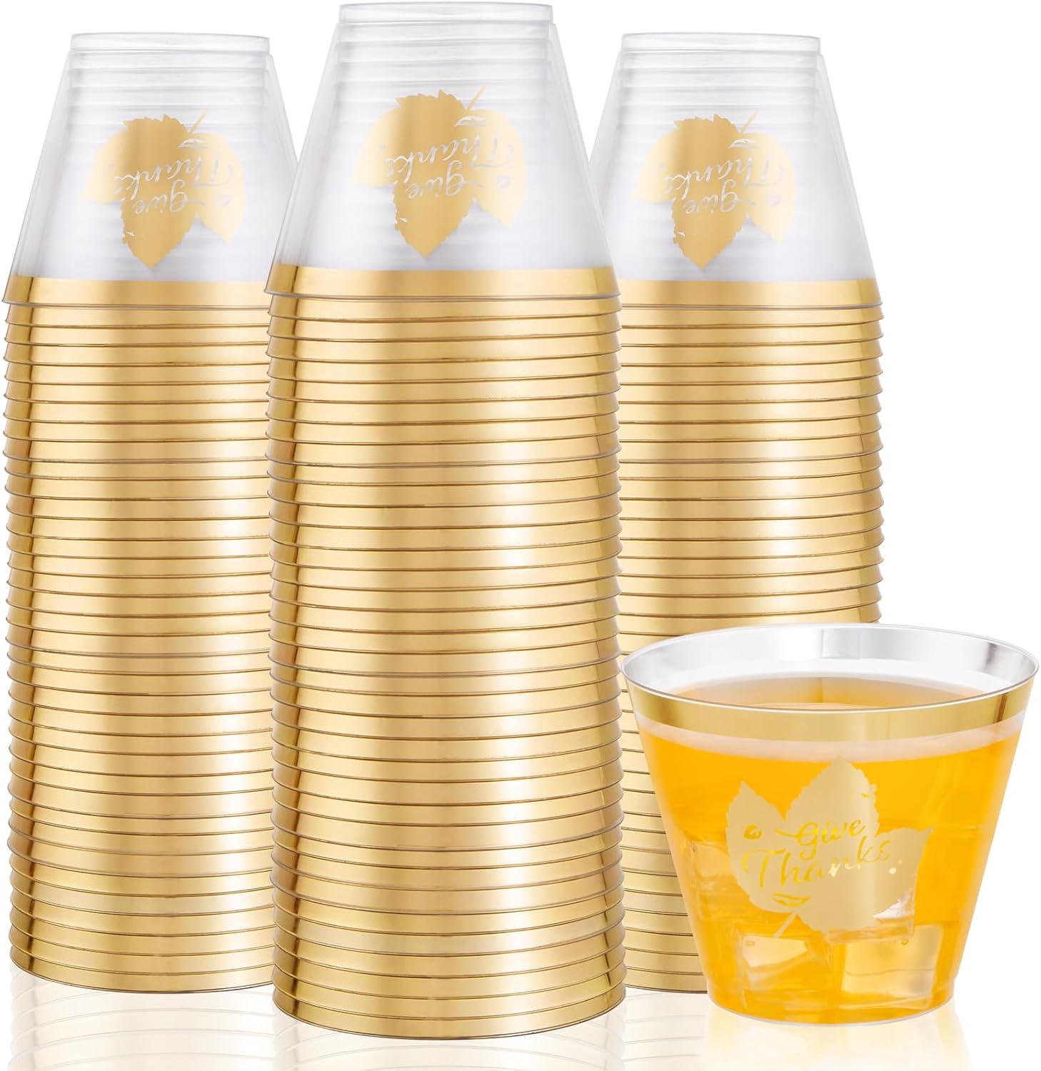 Amazon.com: DaYammi 60PCS Thanksgiving Gold Plastic Cups 9 Oz Gold ...