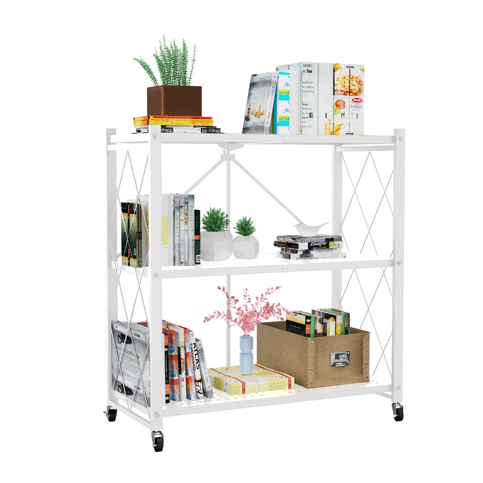 Amazon.com: Lifetime Home 3-Tier Foldable Storage Shelf with Wheels ...