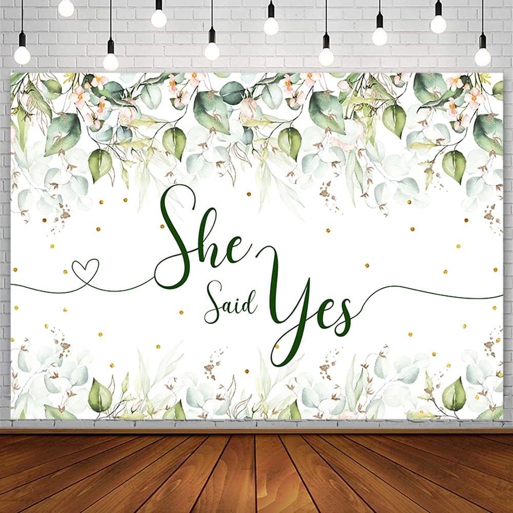 Amazon.com : SENDY 7x5ft She Said Yes Backdrop White Floral Bridal ...