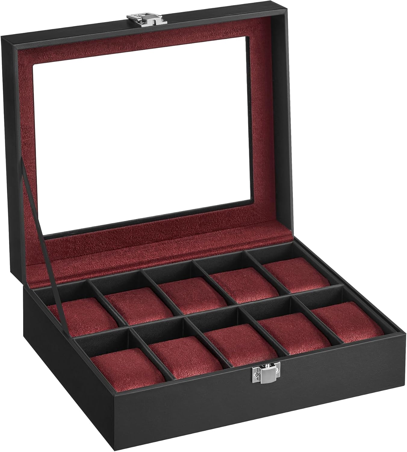 Amazon.com: SONGMICS Watch Box, 10-Slot Watch Case with Large Glass Lid ...