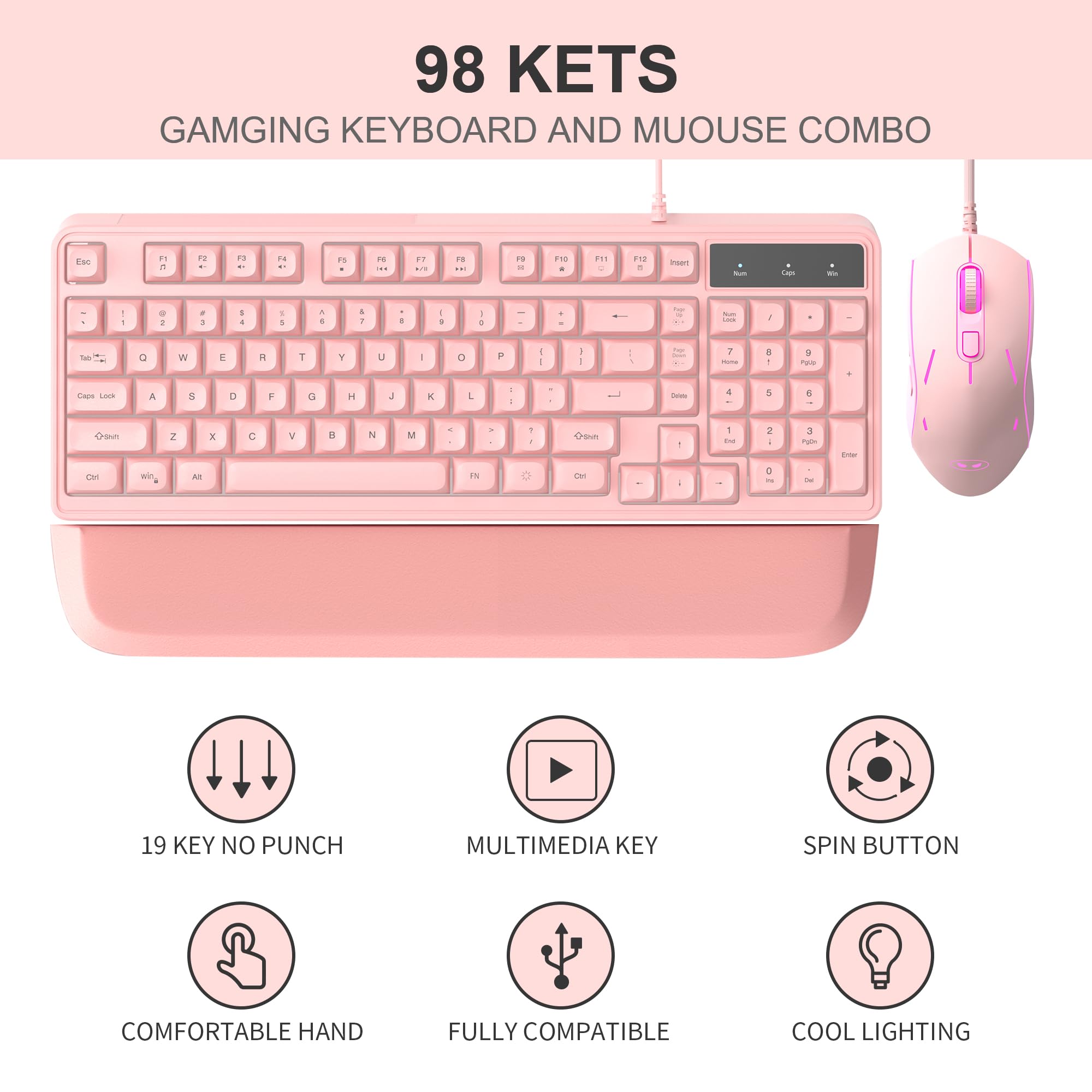 Snapklik.com : Pink Gaming Keyboard And Mouse Combo,MageGee GK980 Wired ...
