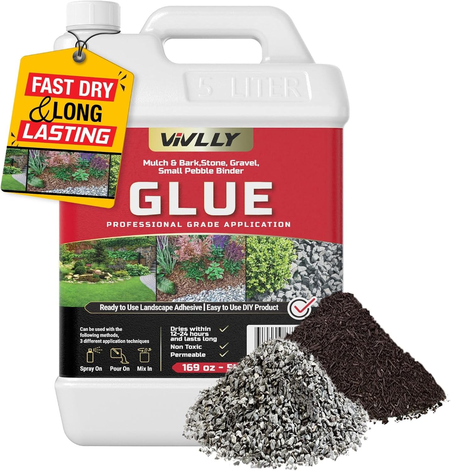 Amazon.com: Vivlly Mulch & Bark, Stone, Gravel, Small Pebble Binder ...
