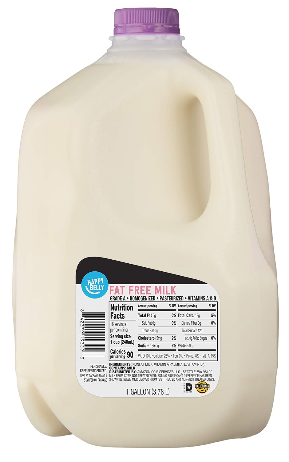 Amazon.com: Amazon Brand - Happy Belly Fat Free Milk, 1 Gallon, 128 fl ...