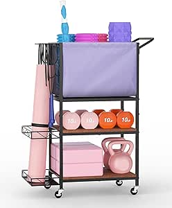 Amazon.com: Yoga Mat Storage Rack 3-Tier Wooden Home Gym Storage Rack ...