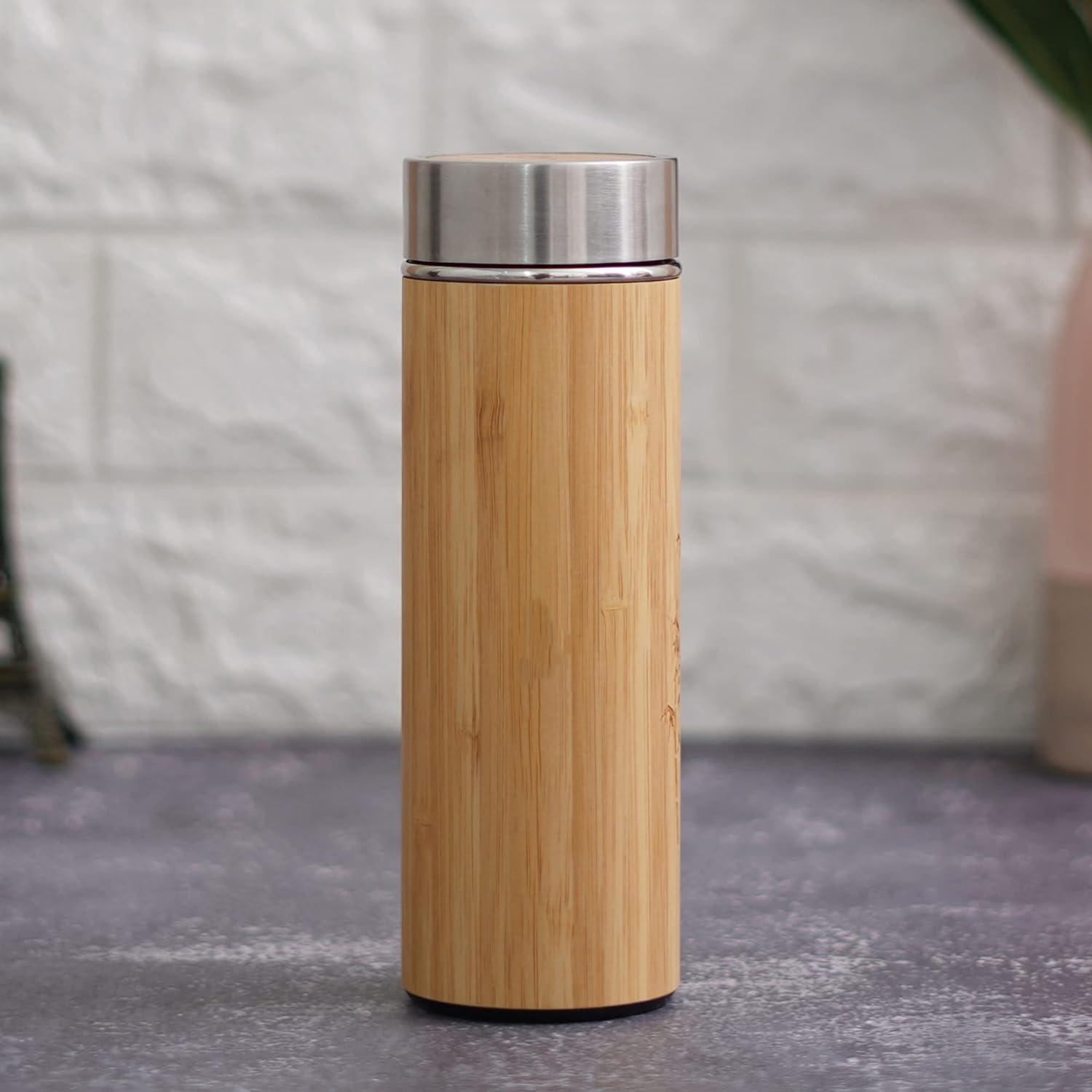SACRO DECO Natural Bamboo Stainless Steel Insulated Flask Water Bottle ...