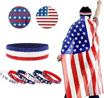 Amazon.com: American Flag Costume Cape, Flag Pins, Silicone Wristbands ...