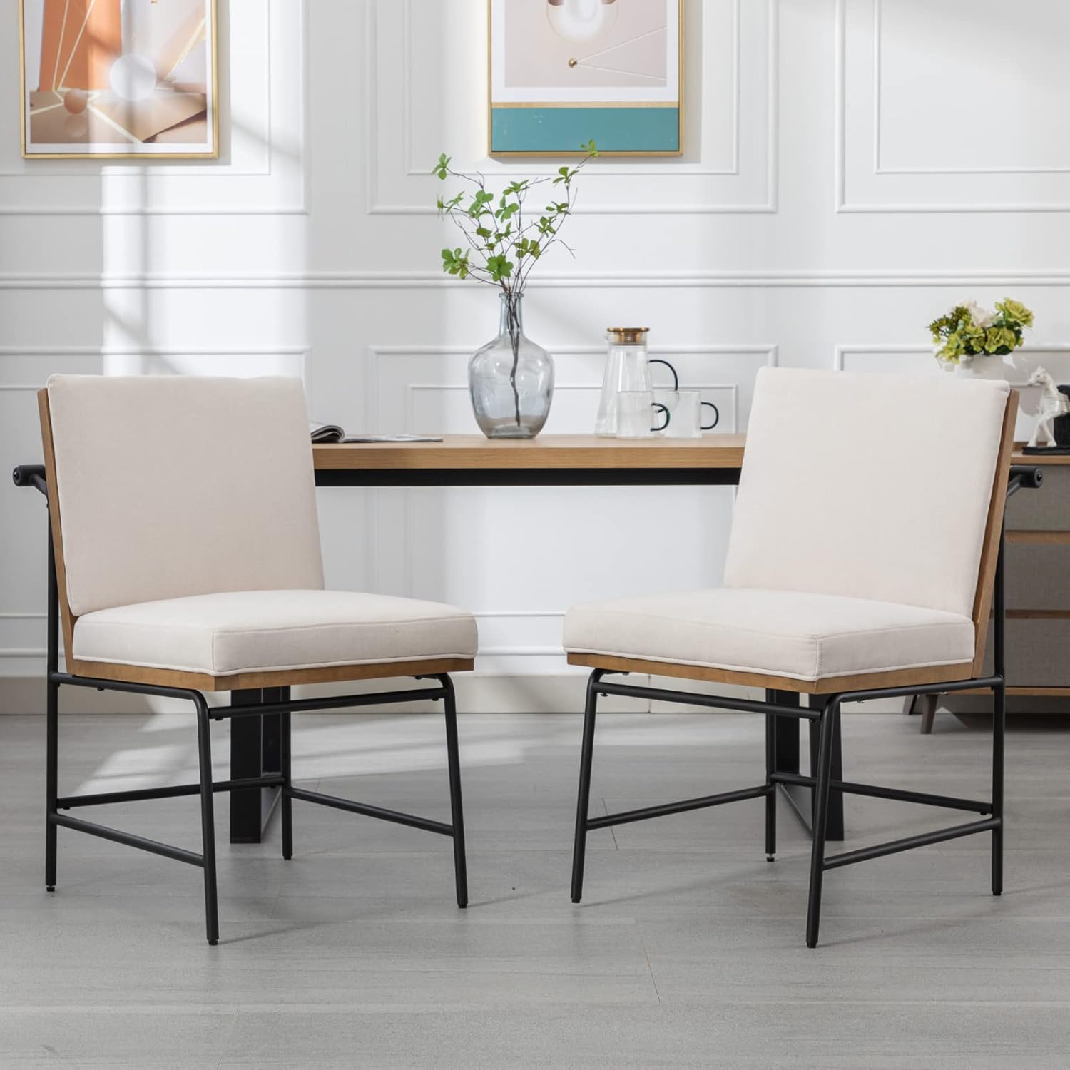 Amazon.com - LukeAlon Linen Dining Chairs Set of 2, Upholstered Square ...