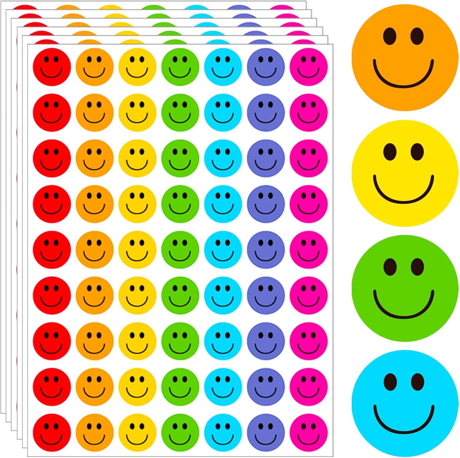 Amazon.com: 1260 Pcs Smiley Face Sticker 1 Inch Happy Face Stickers ...