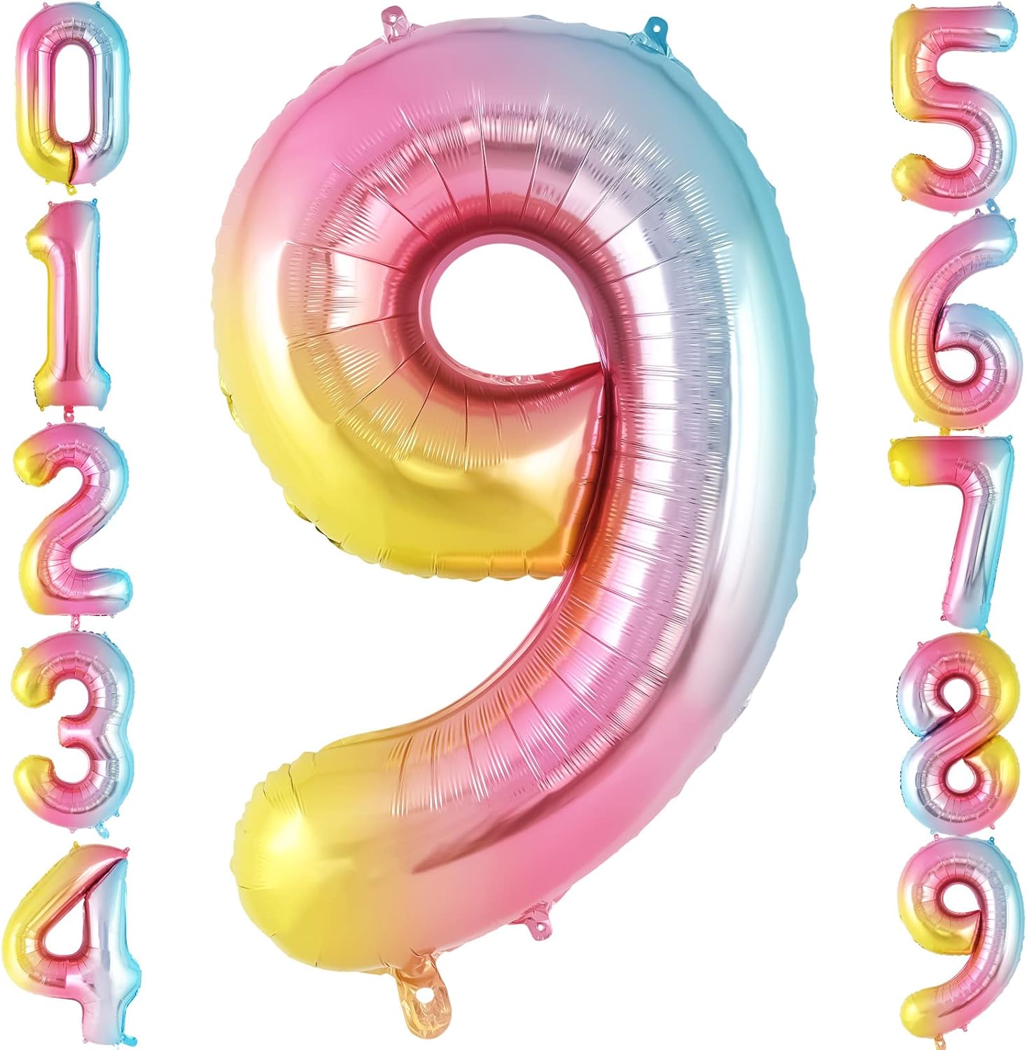 Amazon.com: Rainbow Number 9 Balloon 40 Inch, Big Large Foil Helium ...