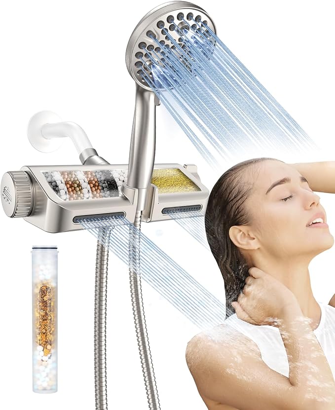 MakeFit Filtered Shower Head with Handheld Combo Brushed Nickel - Dual 2-in-1 Spa System with ...
