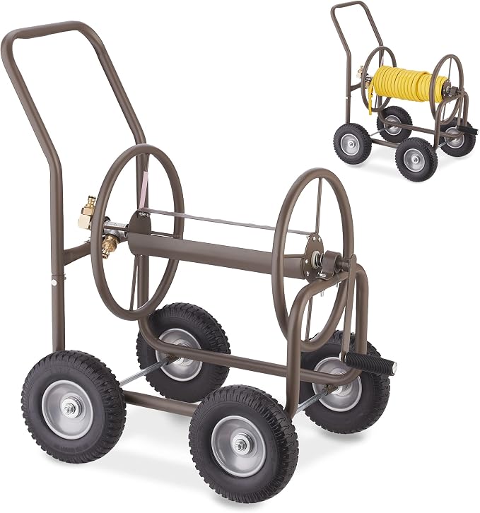 Relaxdays Hose Trolley, Up to 60 Meters, 4 Rubber Wheels, H x W x D: 81 ...