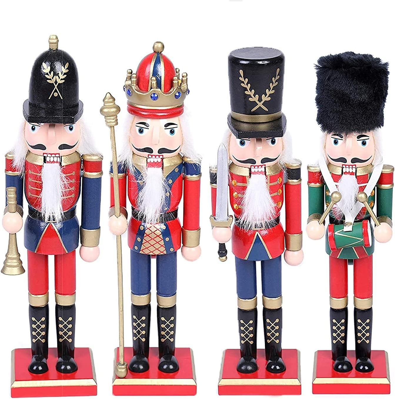 Christmas Nutcracker Set of 4, 30Cm Wooden King and Soldier Shape Hand ...