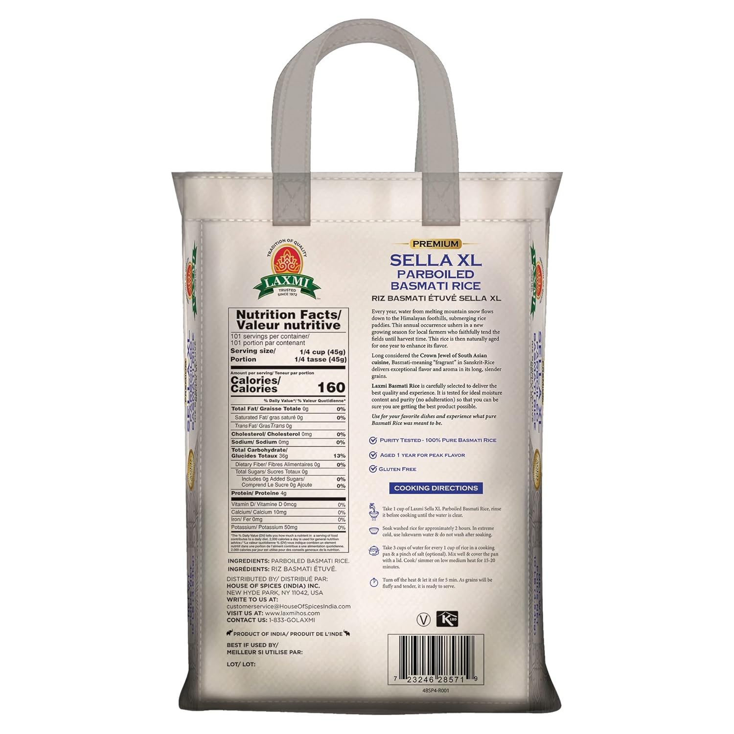 Amazon.com : LAXMI SELLA PARBOILED BASMATI RICE 10 LB (NONGMO ...
