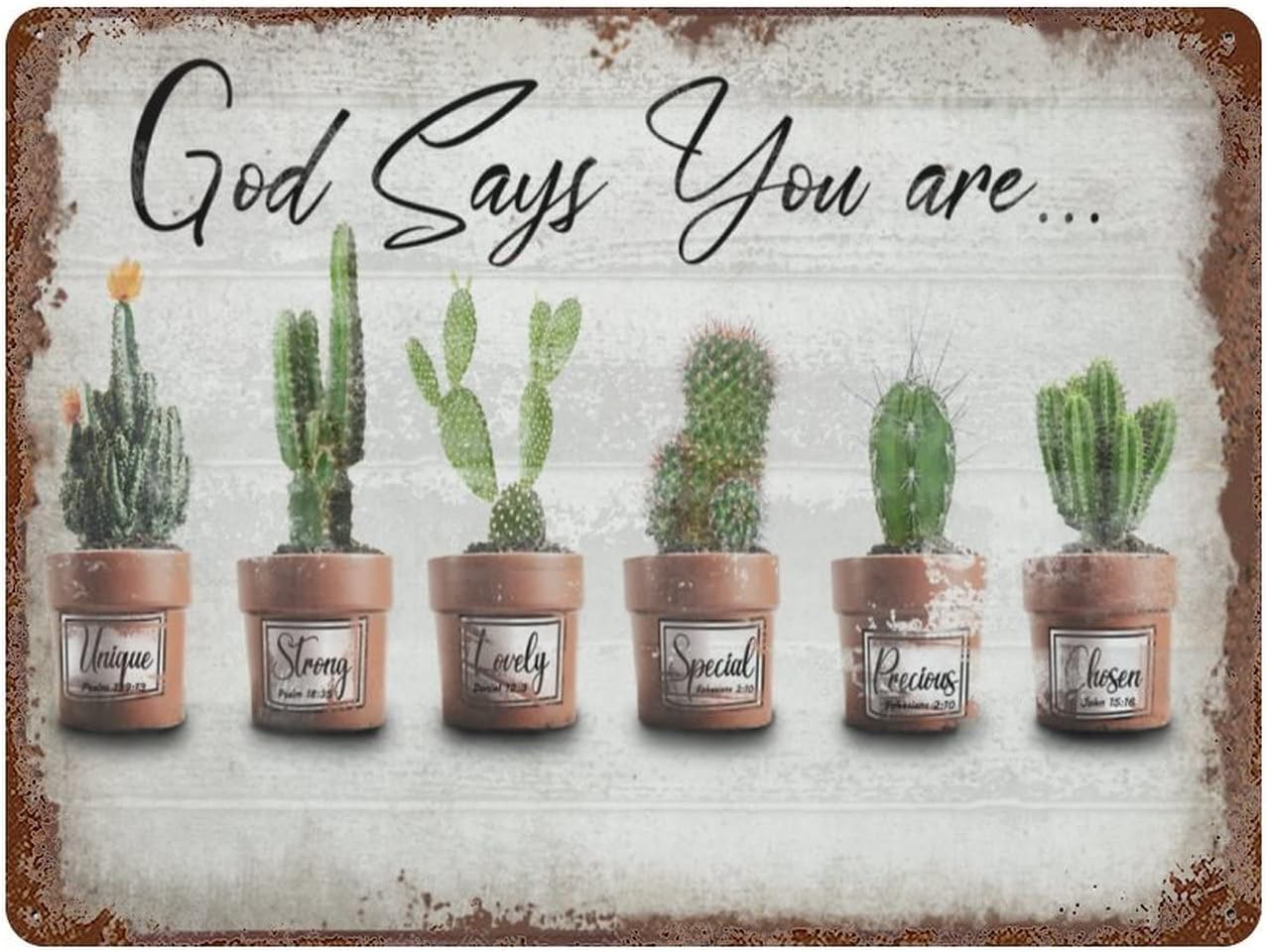 Finamille Letrero de lata novedoso Cactus God Says You are Wall Art ...