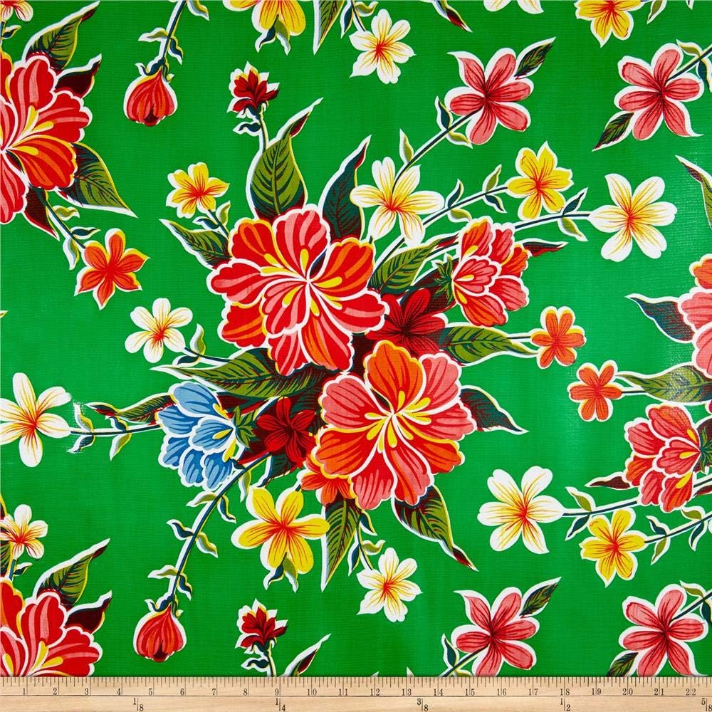 Amazon.com: Oil Cloth International Oilcloth Hibiscus Green Fabric By ...