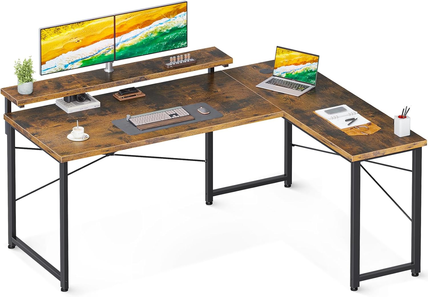 Amazon.com: ODK L Shaped Desk with Monitor Stand, 61 inch Reversible ...