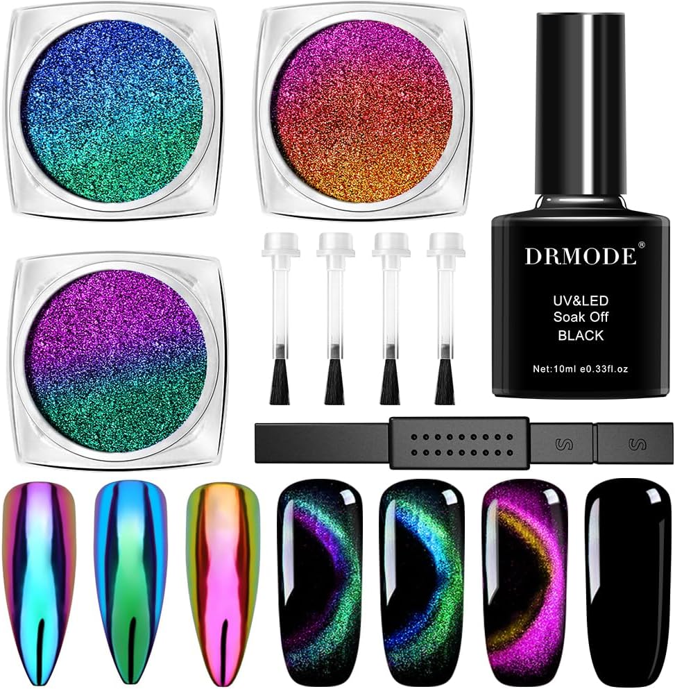 Amazon.com: Cat Eye Chrome Nail Powder - 3PC Get Cat Eye Effect and ...