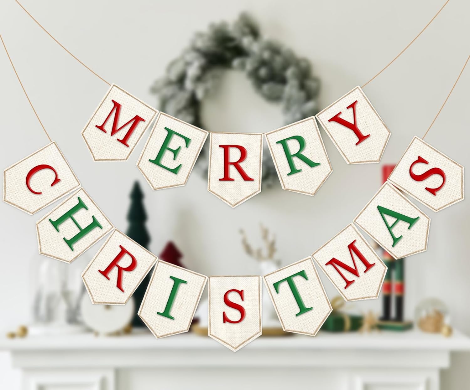 Amazon.com: Whaline 2Pcs Christmas Burlap Banner Felt Merry Christmas ...