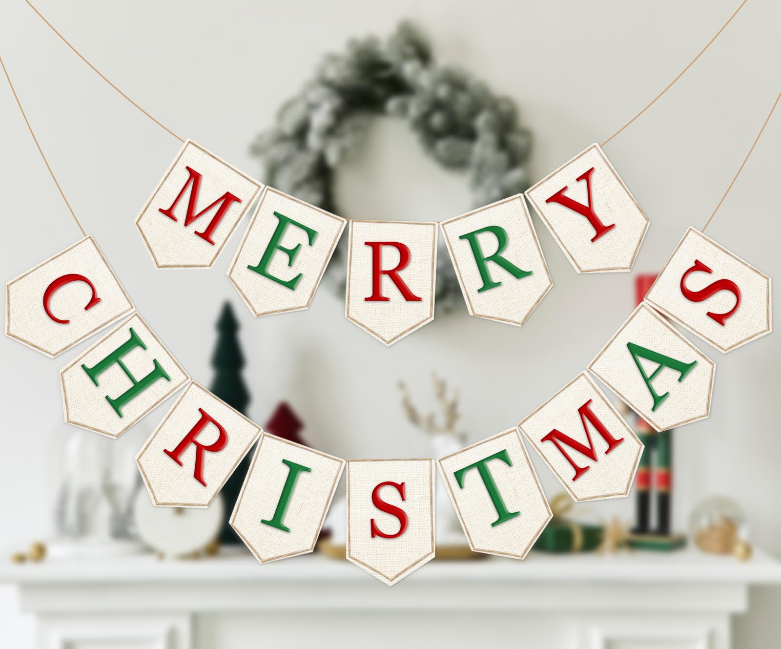 Amazon.com: Whaline 2Pcs Christmas Burlap Banner Felt Merry Christmas ...