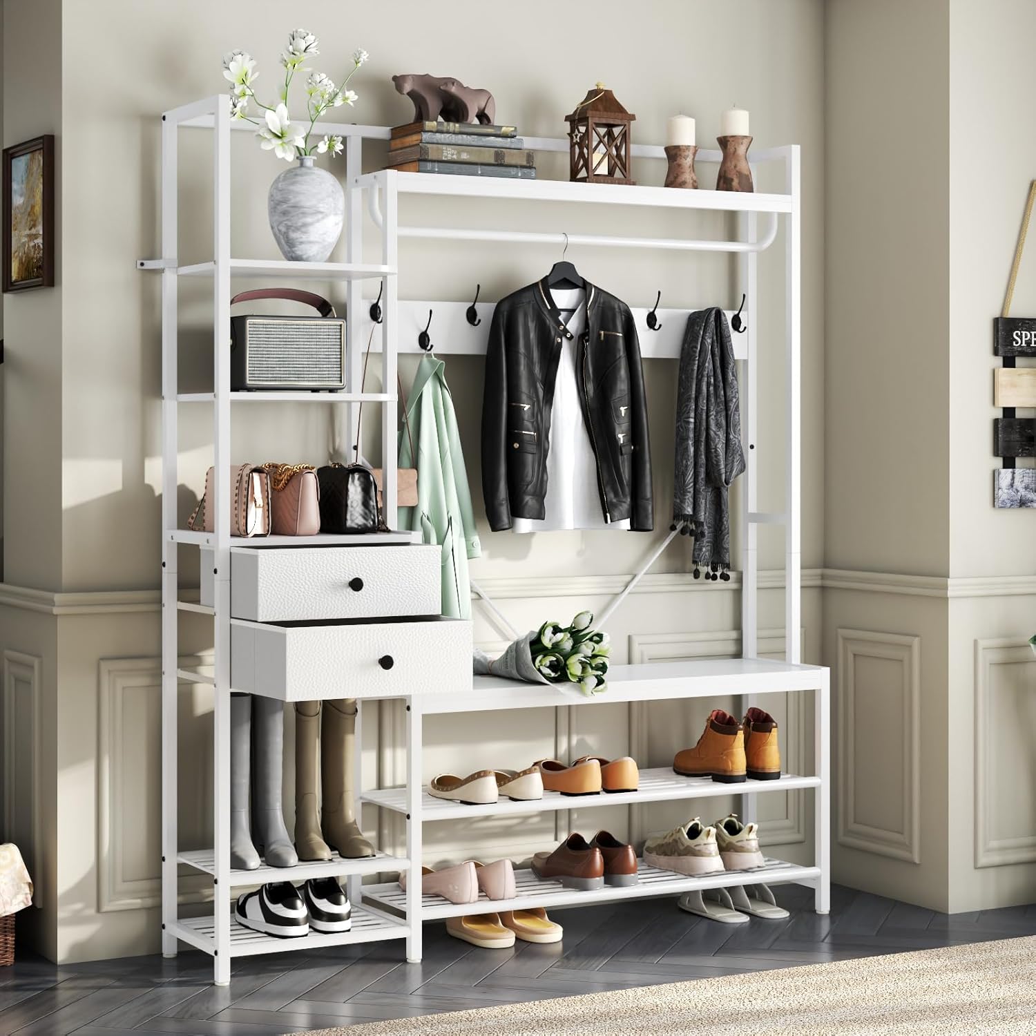 Gyfimoie Coat Rack with Shoe Storage, Freestanding Coat Stand with ...