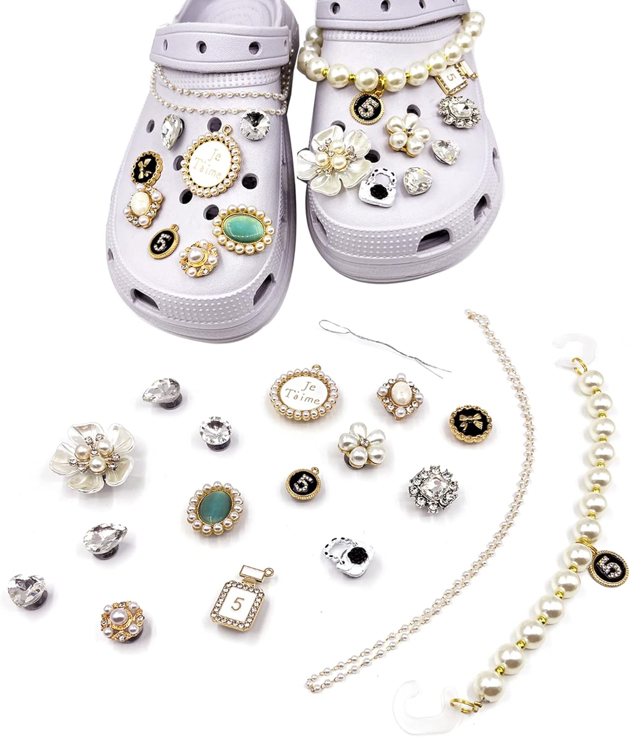 Amazon.com: 17Pcs Bling Croc Charms Women Shoes Charms with Chains ...