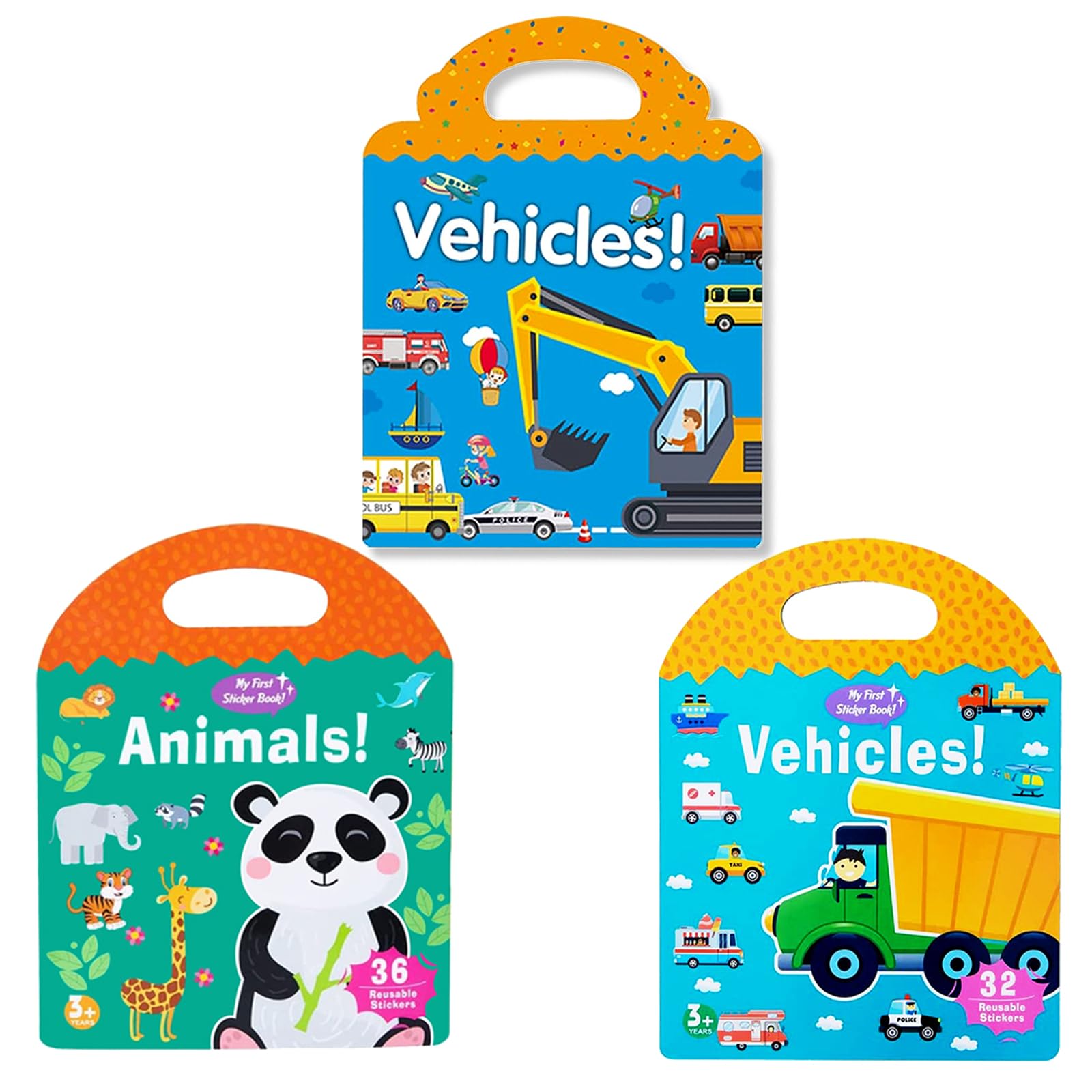 Amazon.com: 3 Sets Vehicle + Animal Reusable Sticker Book for Kids ...