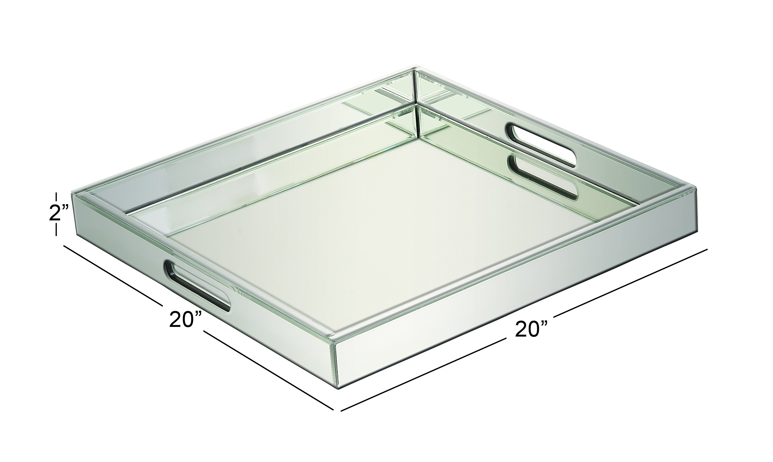 Deco 79 Glam Wood Square Tray, 20" x 20" x 2", Silver